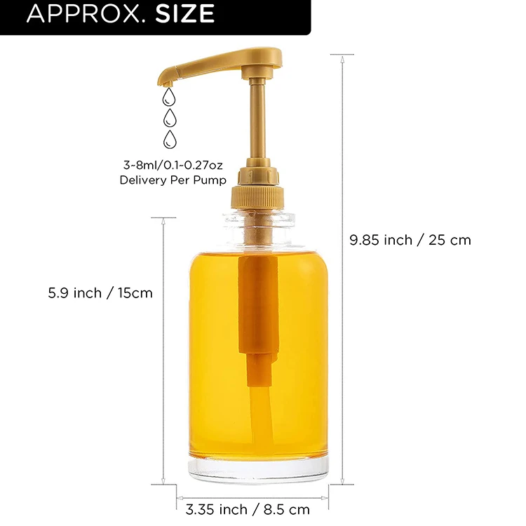 Luxury Glass Syrup Dispenser with Golden Pump for Coffee