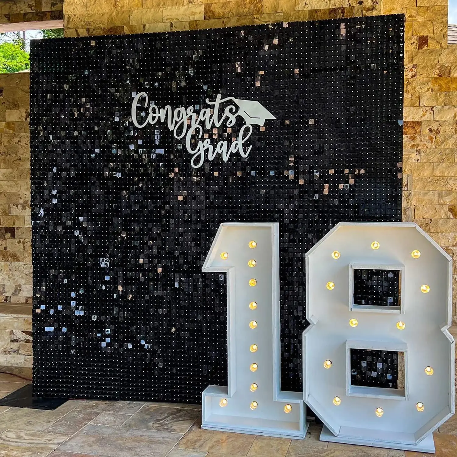 Black Shimmer Wall Backdrop Square Sequin Shimmer Backdrop Panel ...