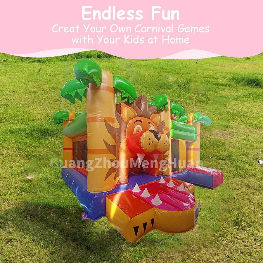 Cartoon Inflatable Lion Jungle Theme Bounce House With Slide Combo ...