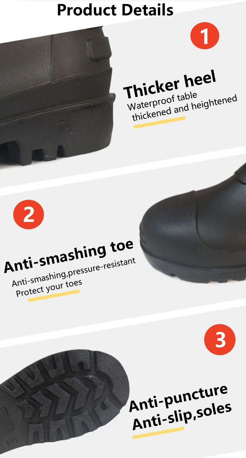 Knee High Waterproof Wellies Boots Pvc Rain Boot Steel Toe Midsole ...