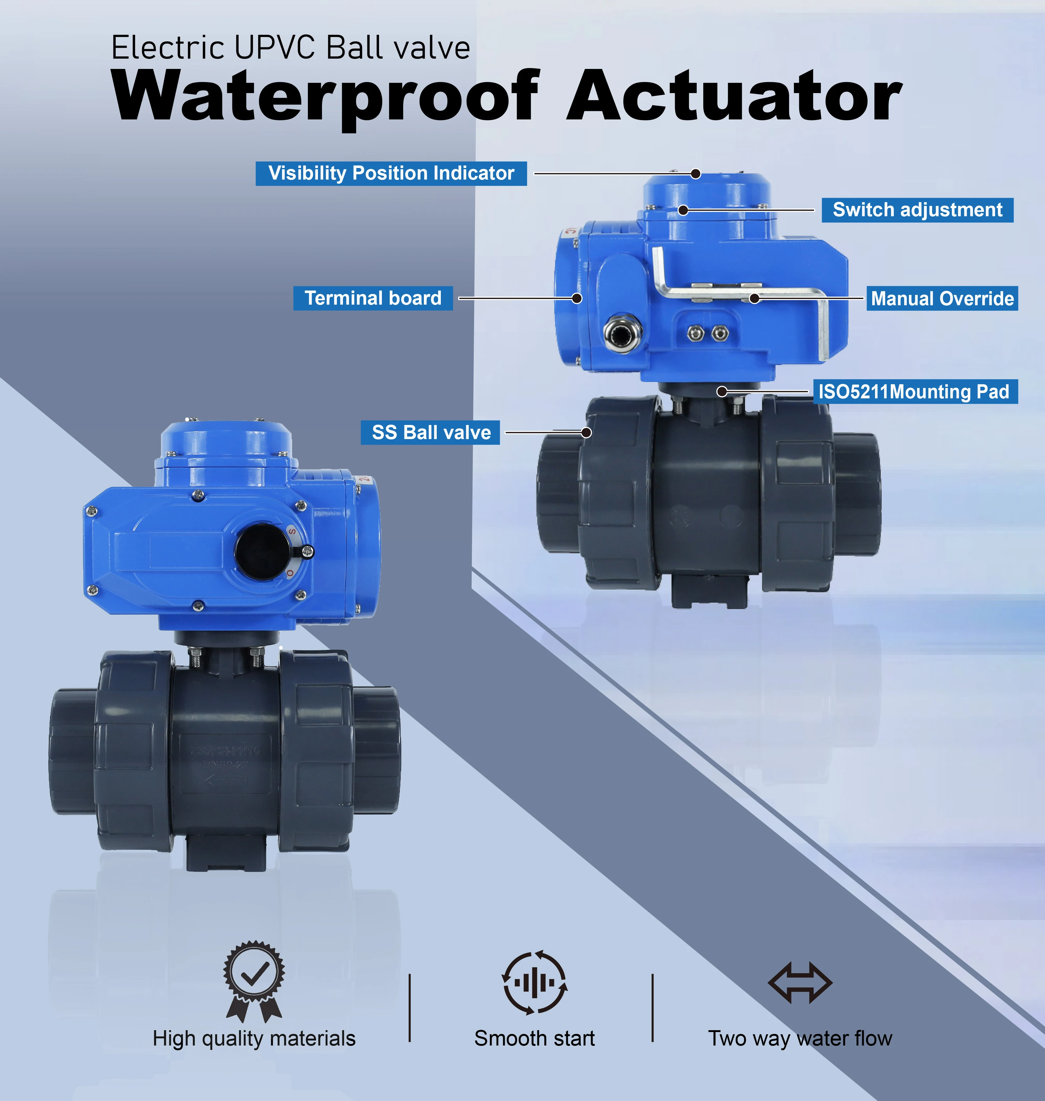 2 Way 3way 50mm Electric Motorized Actuators Electric Double Union Upvc Solvent Socket Valve ...