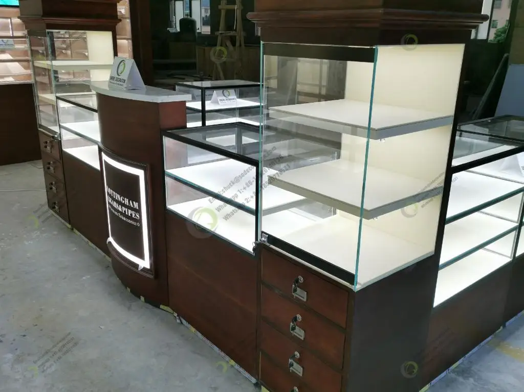 Custom Wooden Shelves Glass Double Door Cigar Humidor Cabinet Cigar ...