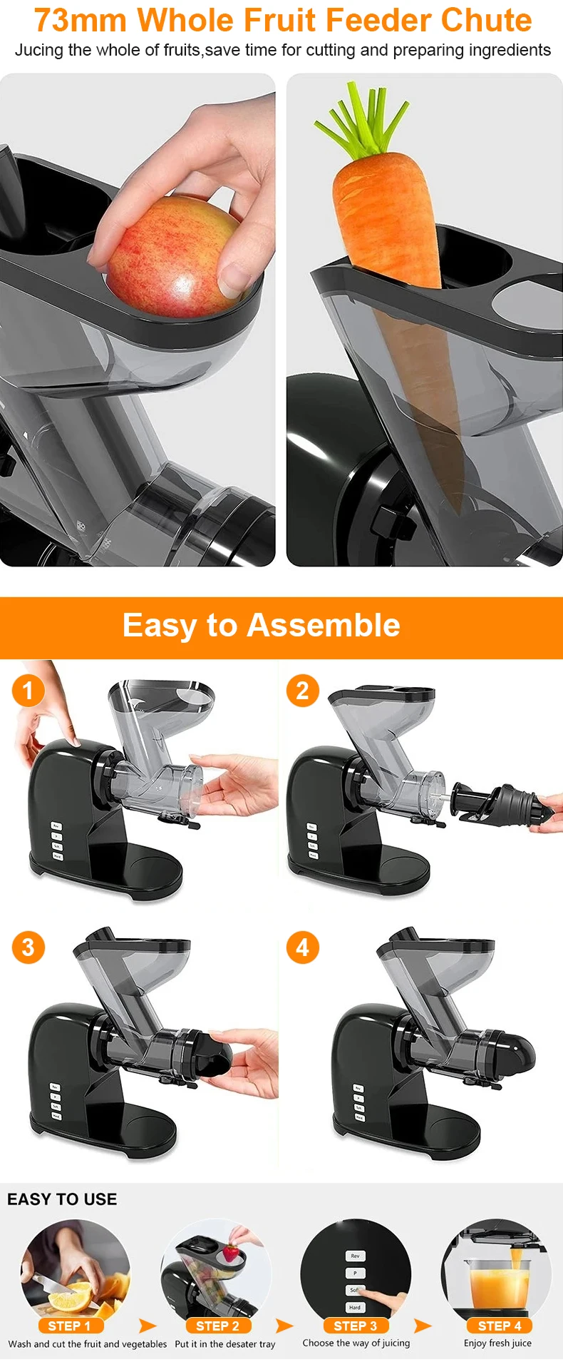 Etl 2 Speed Setting Push Button Fruit Horizontal Slow Juicer Machine ...