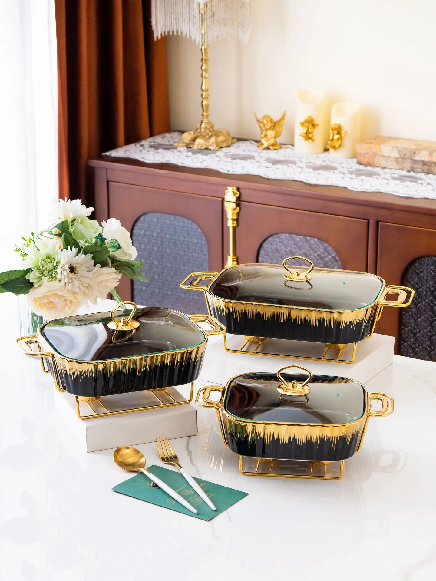 Luxury Hot Rectangular Golden Ceramic Pot - Perfect for Baking
