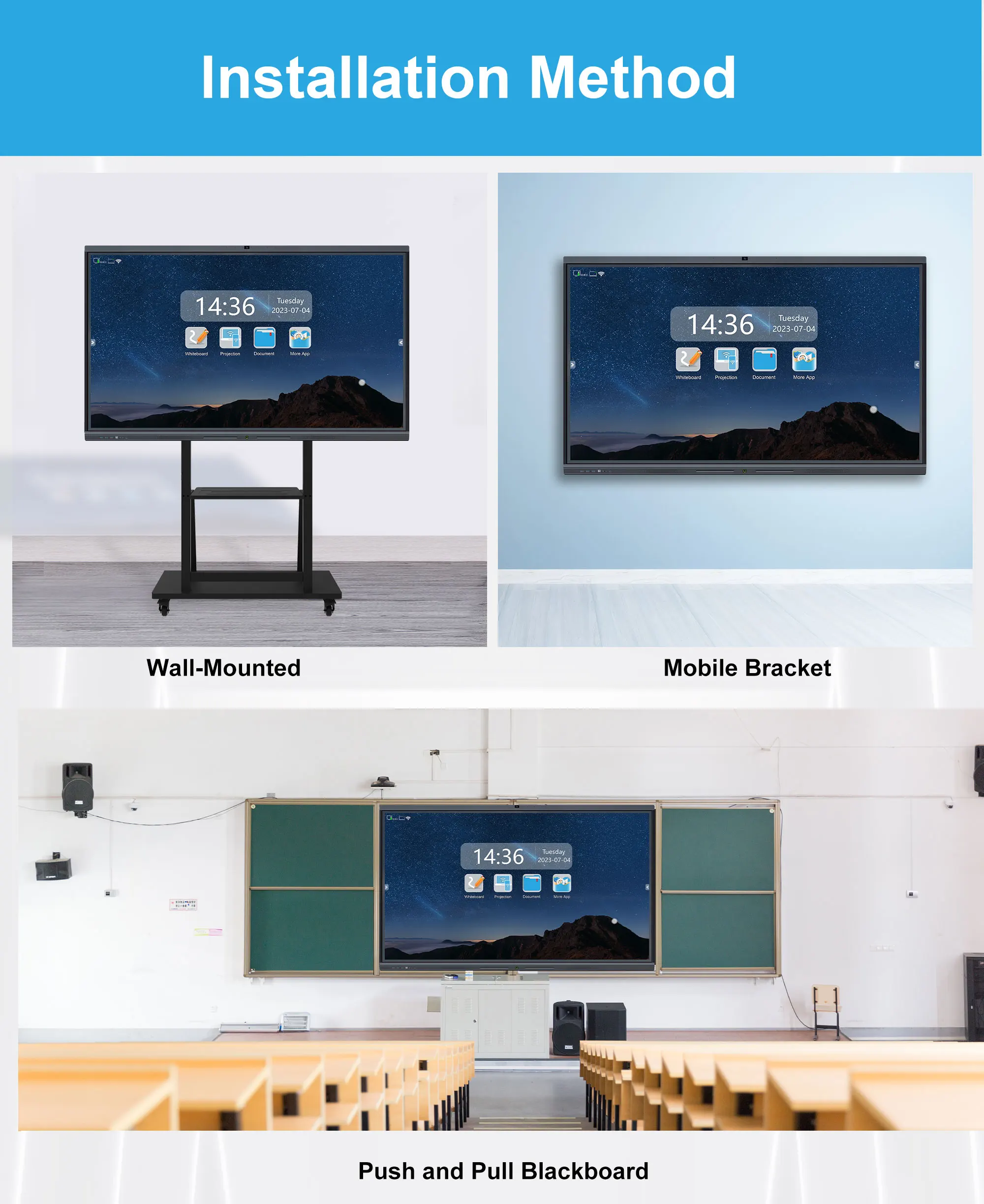 86 98 100 Inch Odm 4k Android Ops Interactive Panels Lcd Display Meeting Room Education Smart ...