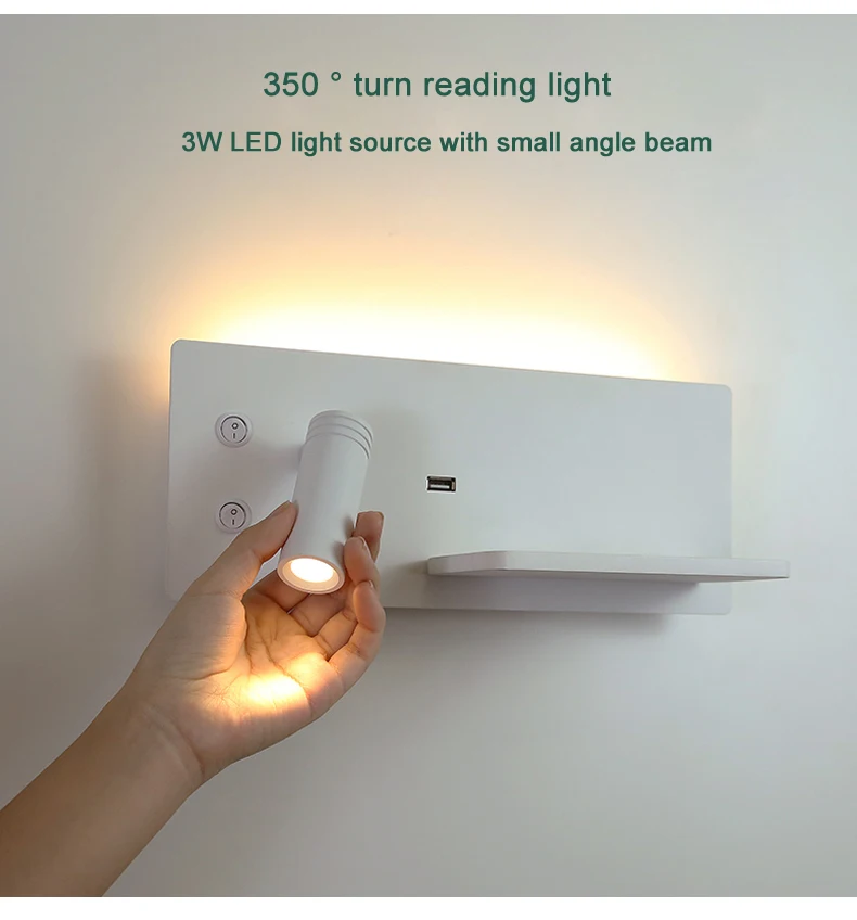 Hotel Headboard LED Reading Light with USB Charging