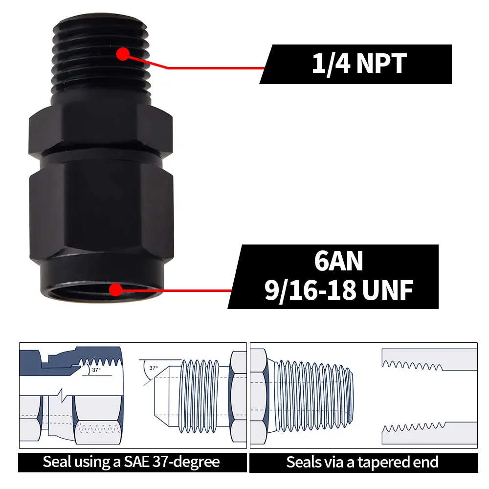 Fuel Fitting Aluminum Black Oxidation 6AN-1/2 1/8 1/4 3/8 NPT Male ...