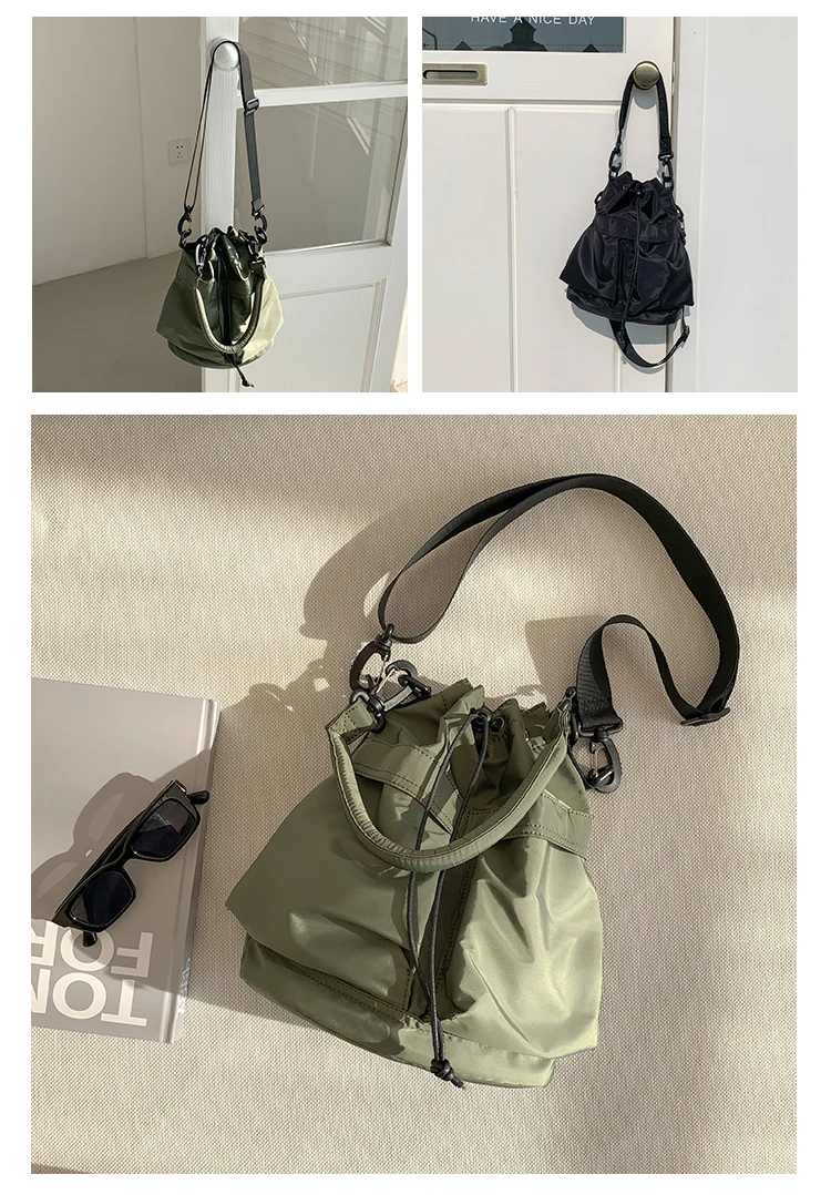 Nylon Fabric Hand Bag Drawstring Design Tote Bag Female Large Capacity ...