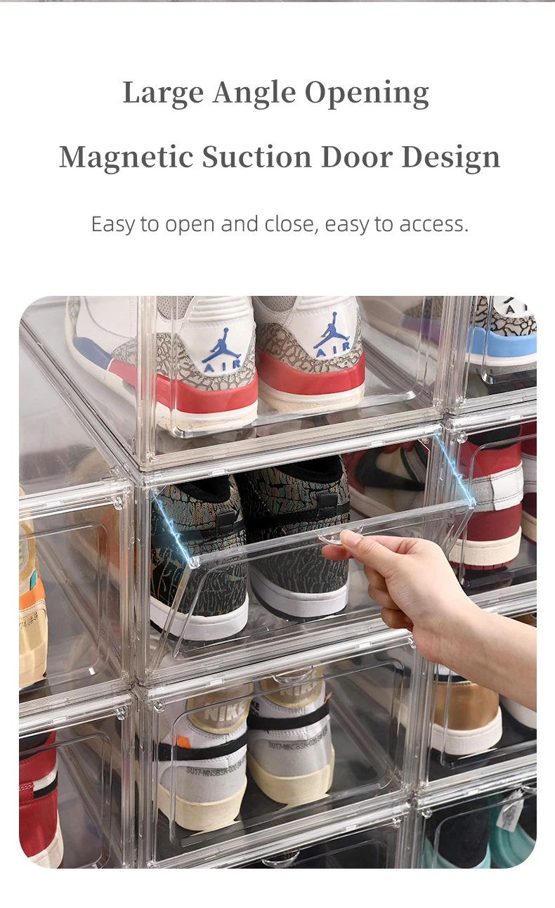 Stackable Clear Pet Acrylic Shoe Organizer Magnetic Side Open Sneaker ...