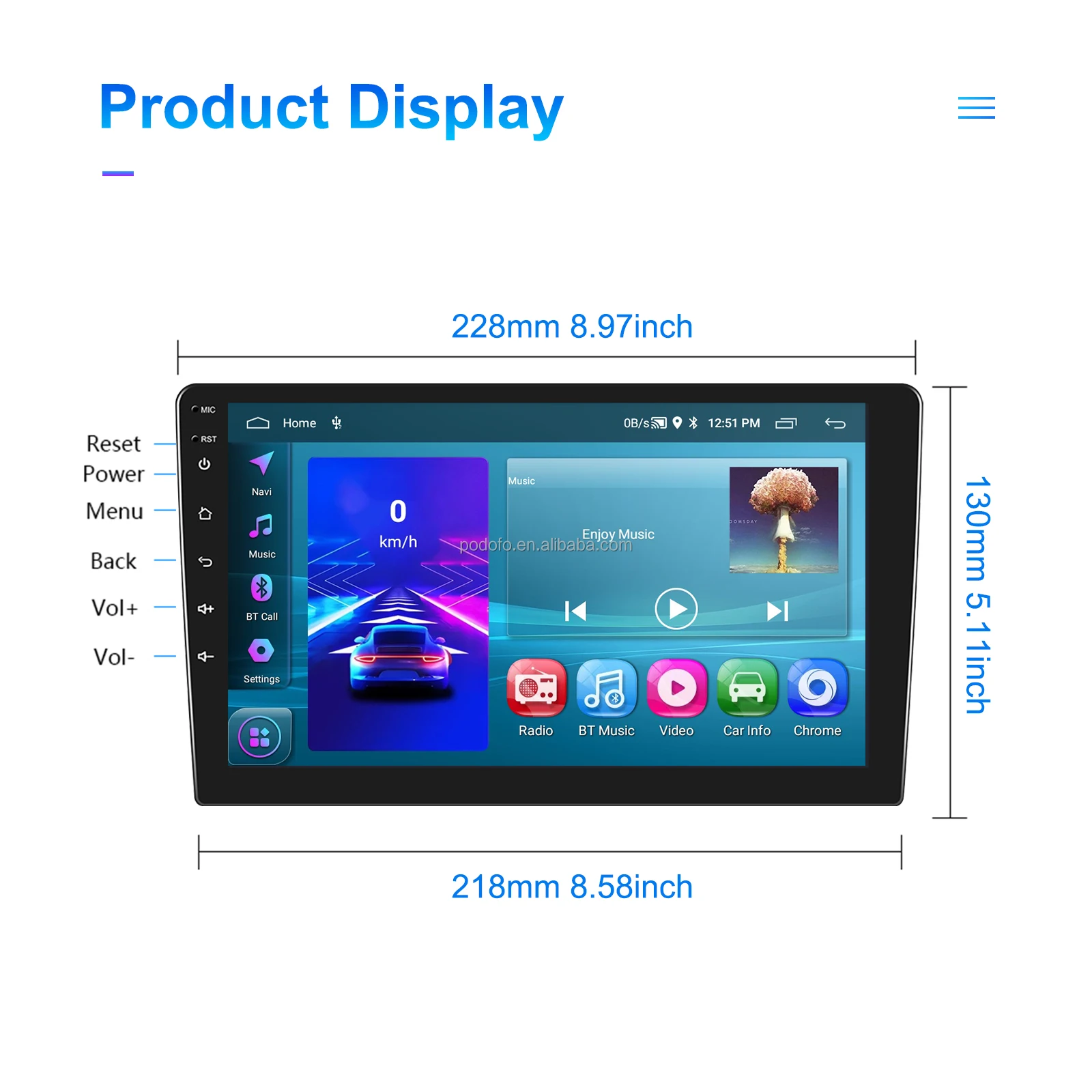 Podofo 9/10.1 Inch Double Din Android Car Stereo with Carplay & Android ...