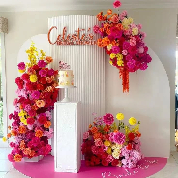 IFG Florist Hot Pink Flower Row Arch Backdrop for Weddings