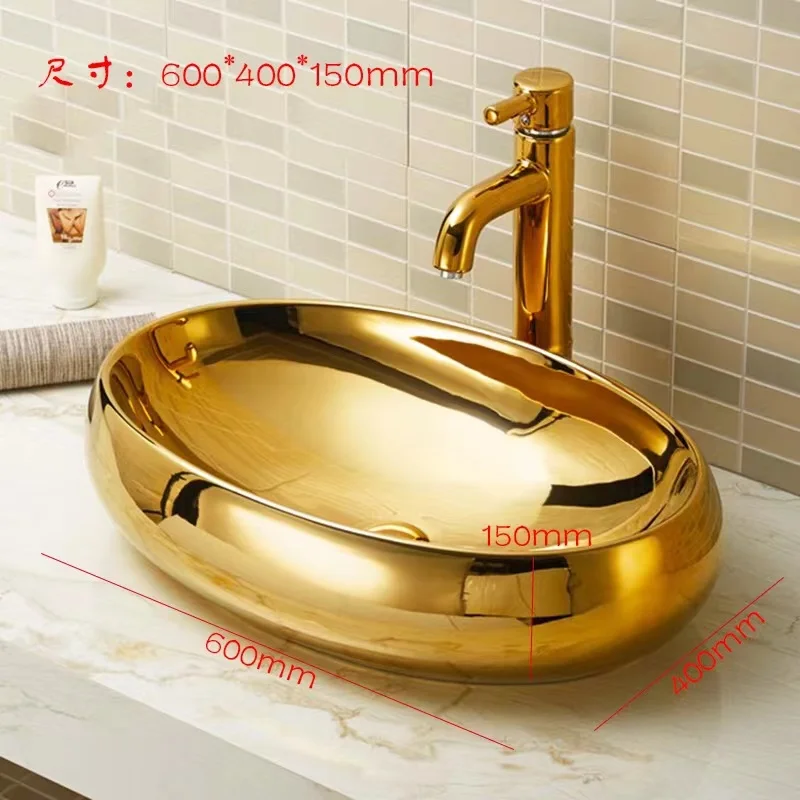 Basin Color Ceramic Golden Luxury Wash Basin Electroplate Art Basin ...