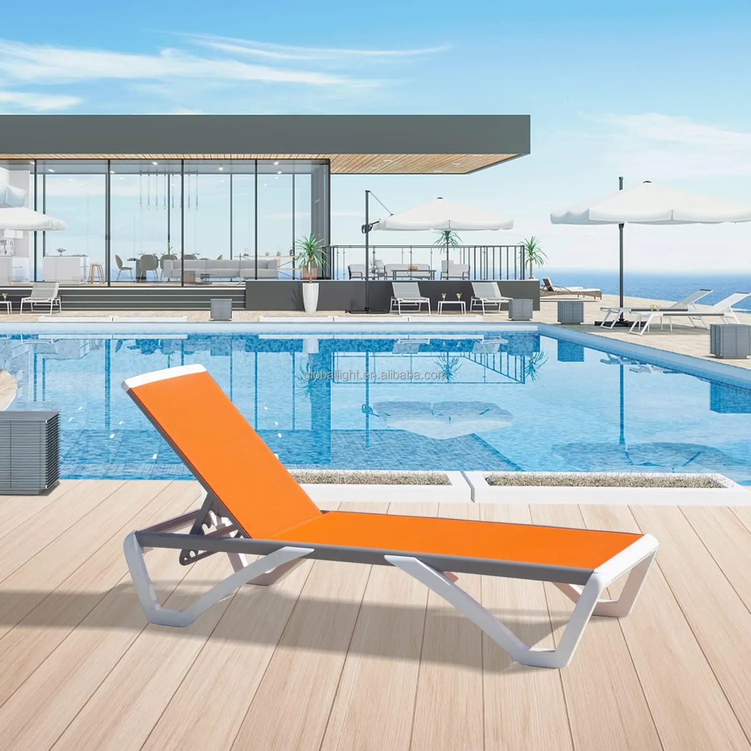 Outdoor Living Chaise Lounge Chair Aluminum Adjustable Pool Lounge ...