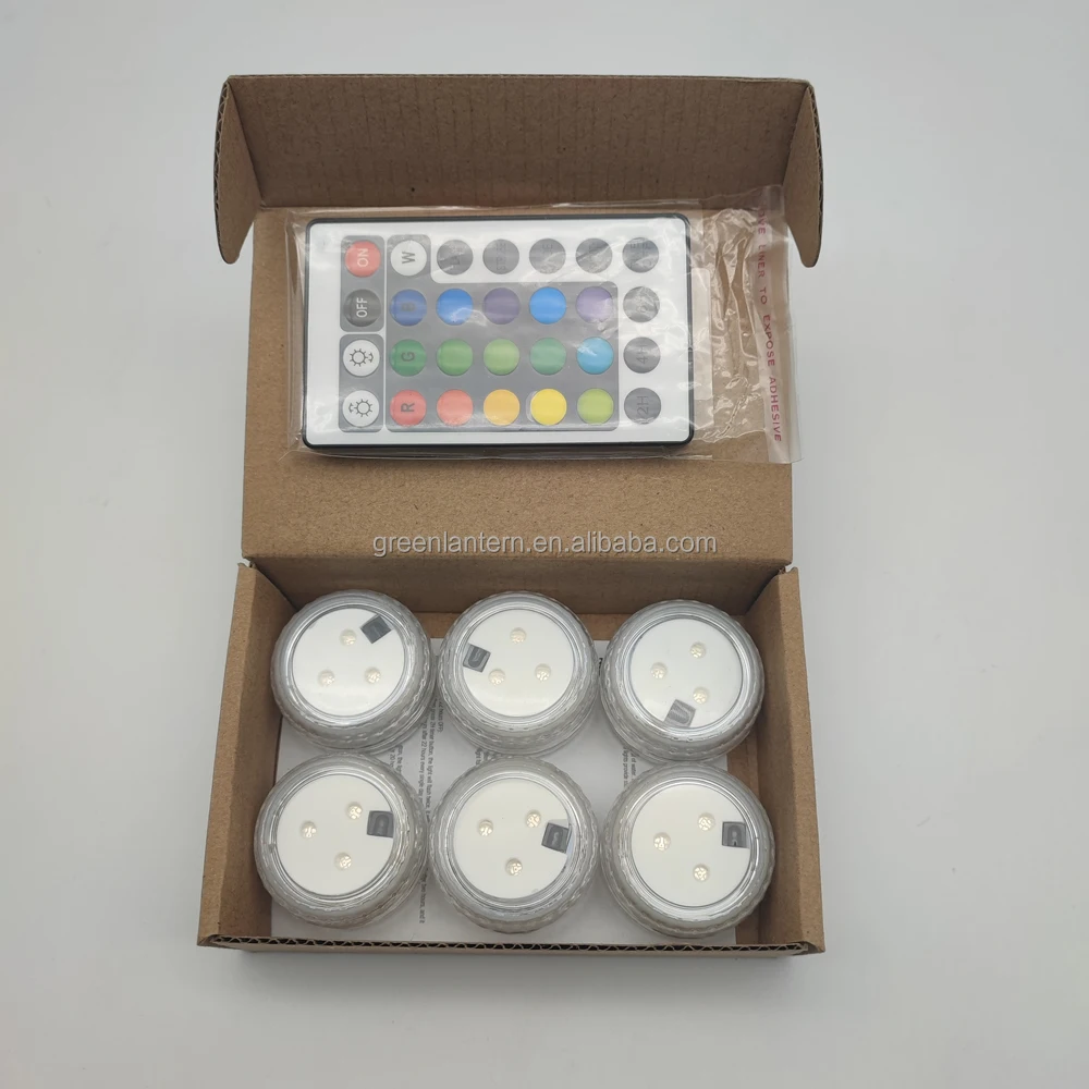 6 Pack Remote Control Rgb Submersible Battery Operated Waterproof Mini ...