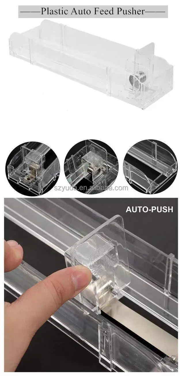 Acrylic Spring Shelf Pushers System - Adjustable & Versatile