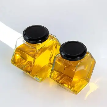 Custom Hexagon Glass Bottle 100ml 180ml 280ml 380ml Sealed Honey Jar Glass Jar With Lid - Buy Ln ...