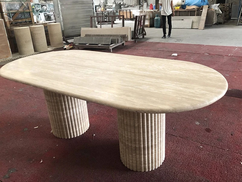 Customized Natural Honed Beige Travertino Marble Dining Table with ...