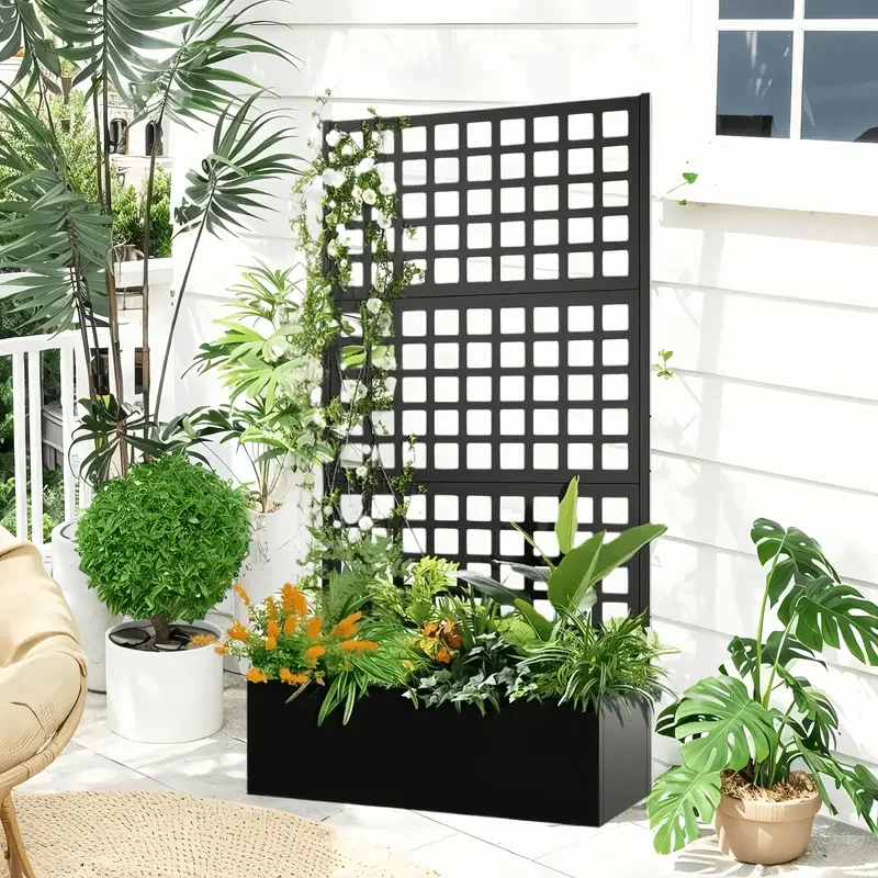 Custom Metal Planter Box with Trellis Privacy Screen Raised Garden Bed ...
