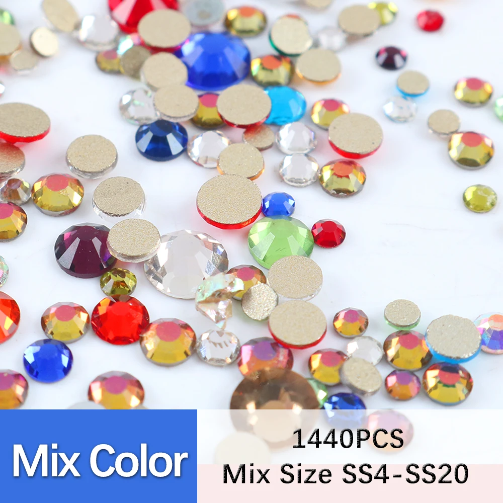 Ss4-ss20 Mix Size Clear Crystal Non Hotfix Gold Flatback Rhinestones ...