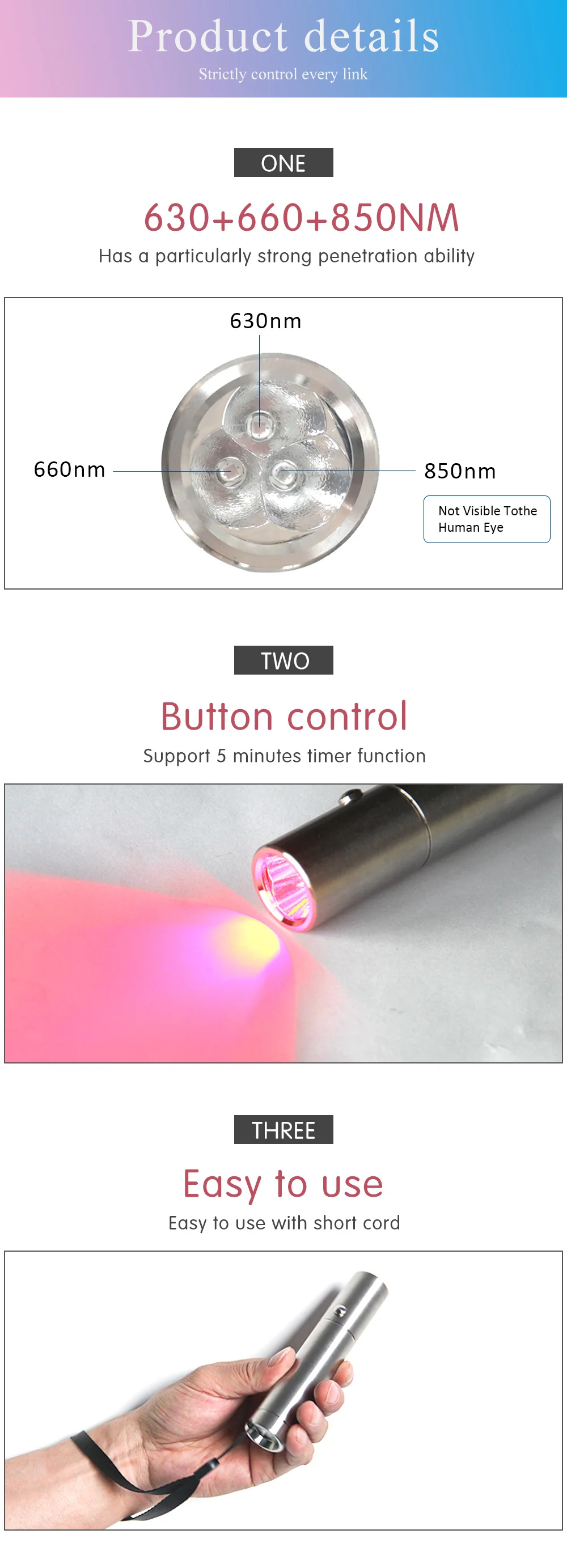 Factory Price 3 Wavelength 630nm 850nm 660nm Red Light Torch Near ...