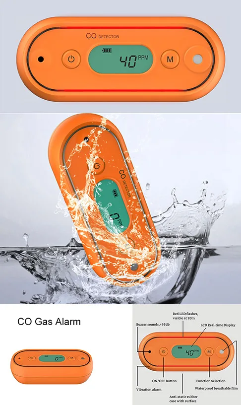 9v Li-battery Operated Waterproof Carbon Monoxide Meter,Portable Carbon ...