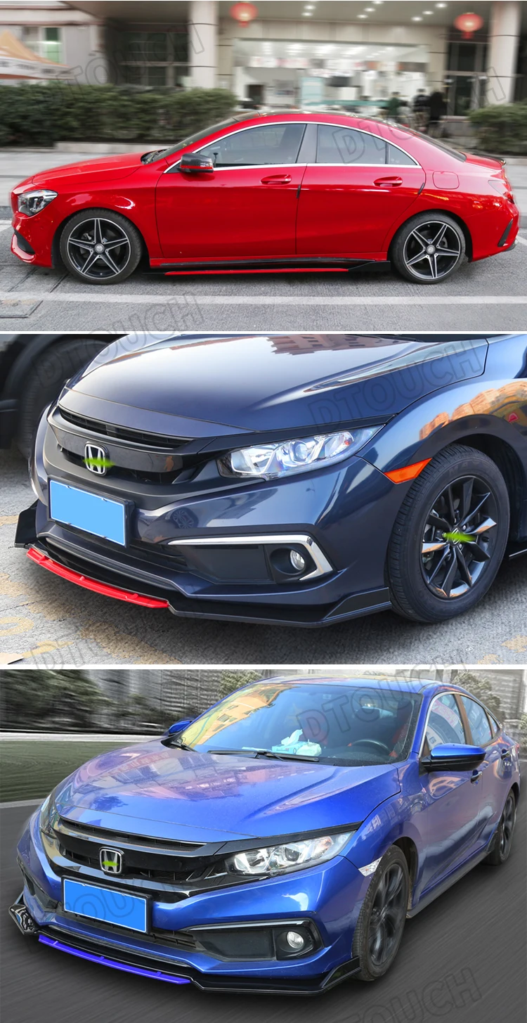 DTouch Two-Tone Car Side Skirts Universal Front Bumper Lip Kit - Glossy ...