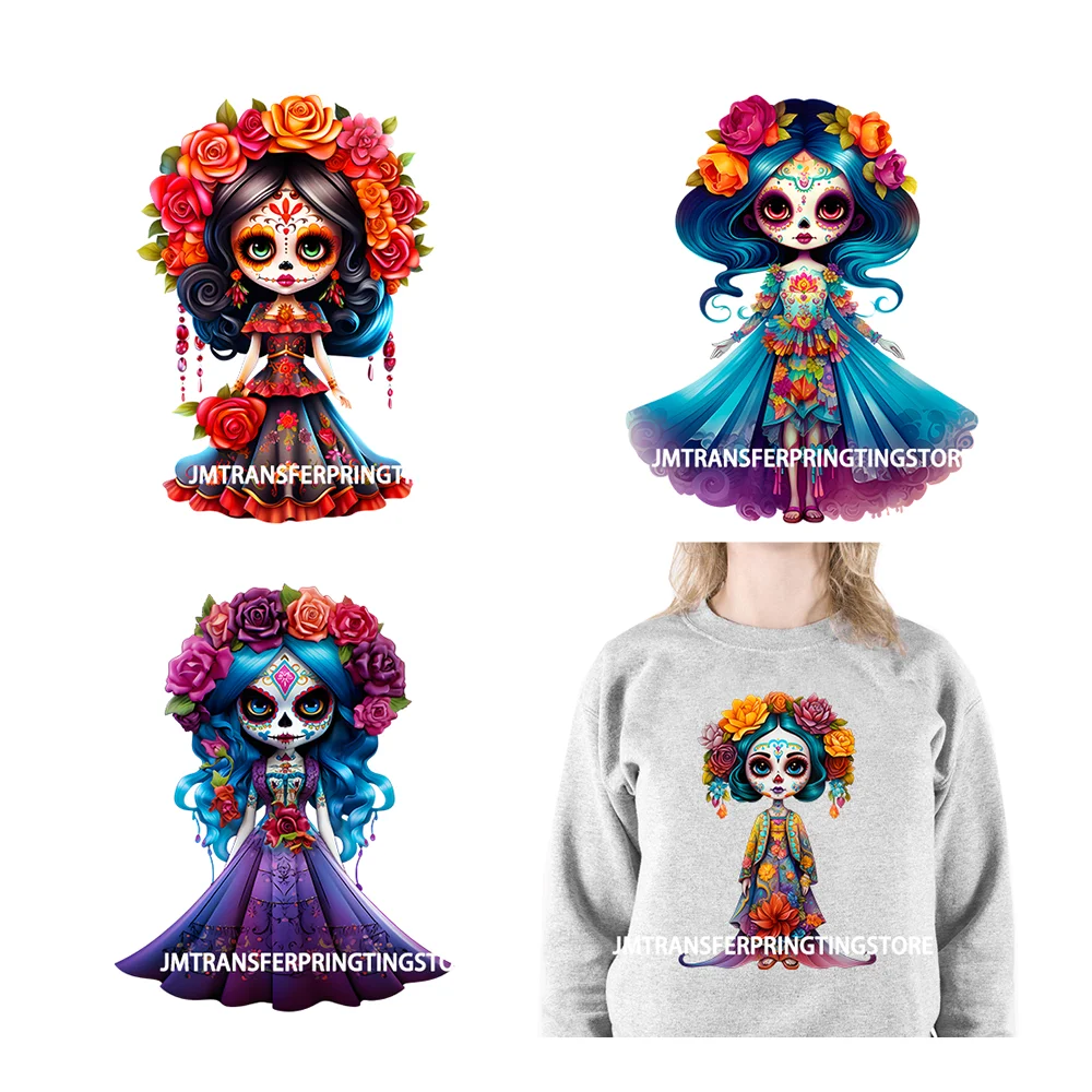 Cute Doll La Catrina Day Of The Dead Sugar Skull Mexican Halloween Iron ...