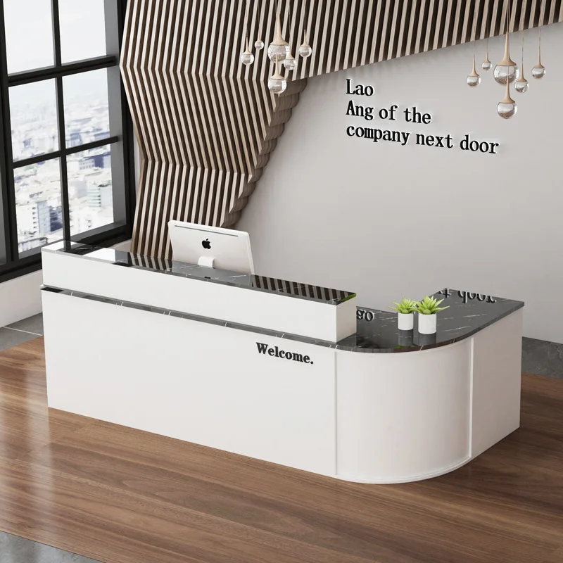 White Reception Desk Retail Counter Desk Small Checkout Cashier Wood ...