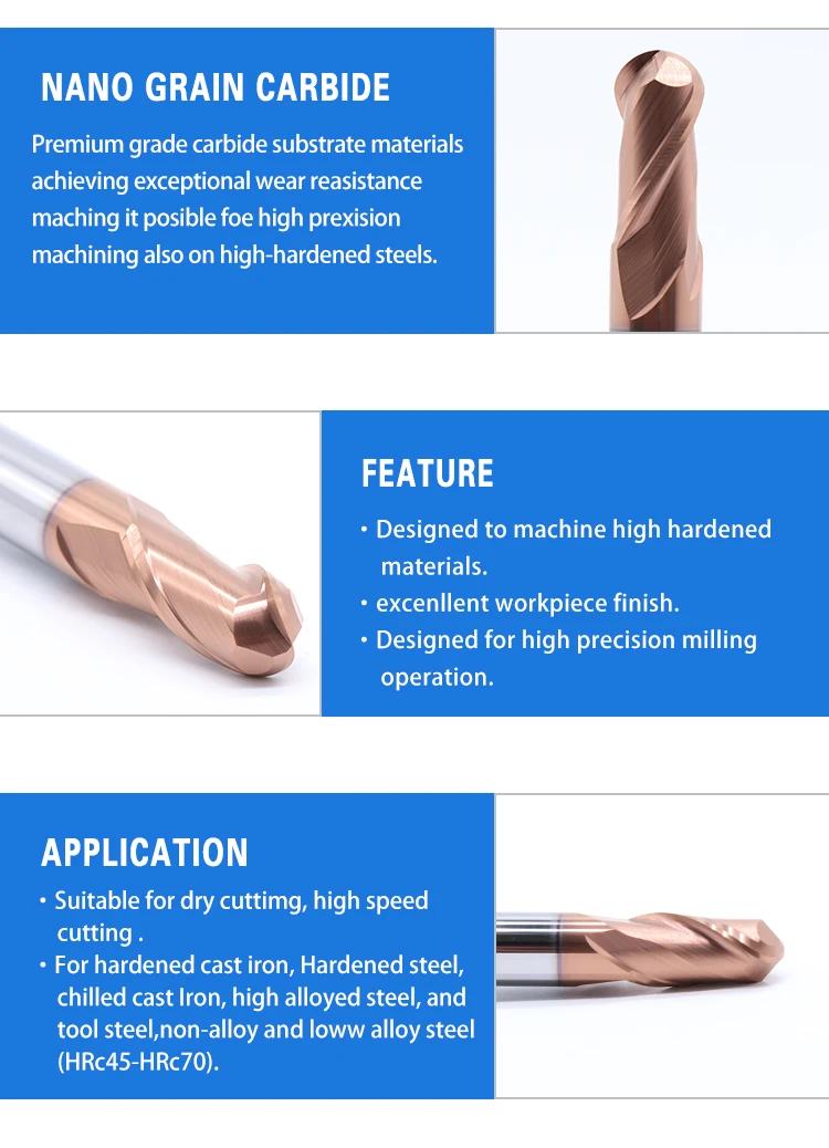 Unt Dao Phay Cnc Fresa Cacbua Máy Phay Đầu Mũi Bi 2 Rãnh Hrc70 Cho Kim – Công Xưởng Máy - Vật Tư ...