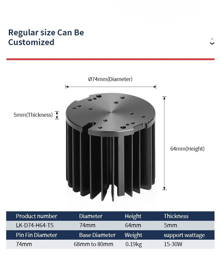 15-30w Diameter 74mm And Height 64mm Black Anodizing Aluminium Round ...