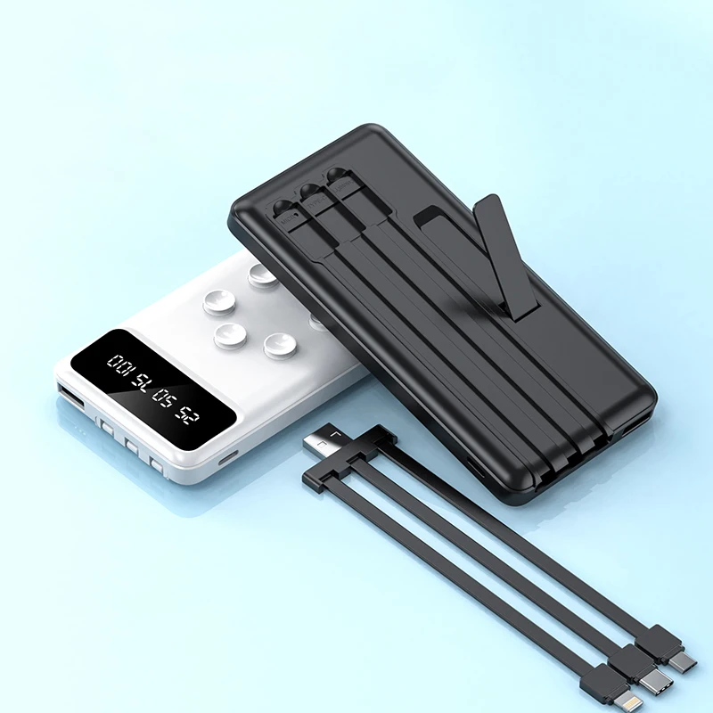 Built In 4 Cable Power Bank Portable Charger 5 Output 10000 Mah Phone ...