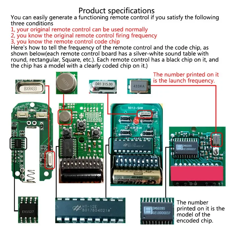 433mhz RF Clone Remote Control LED Light 50m Range 4-Button Transmitter