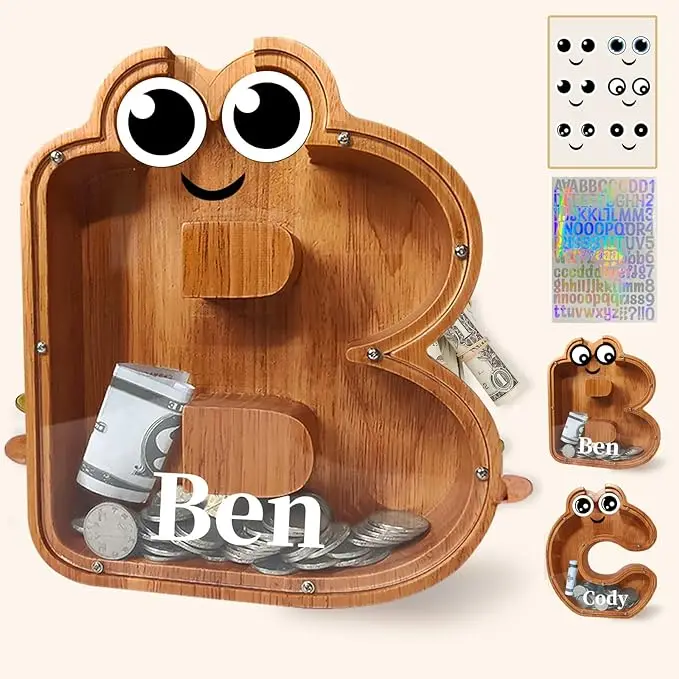 Personalized Alphabet Coin Piggy Bank Wooden Letter Piggy Bank Kids ...