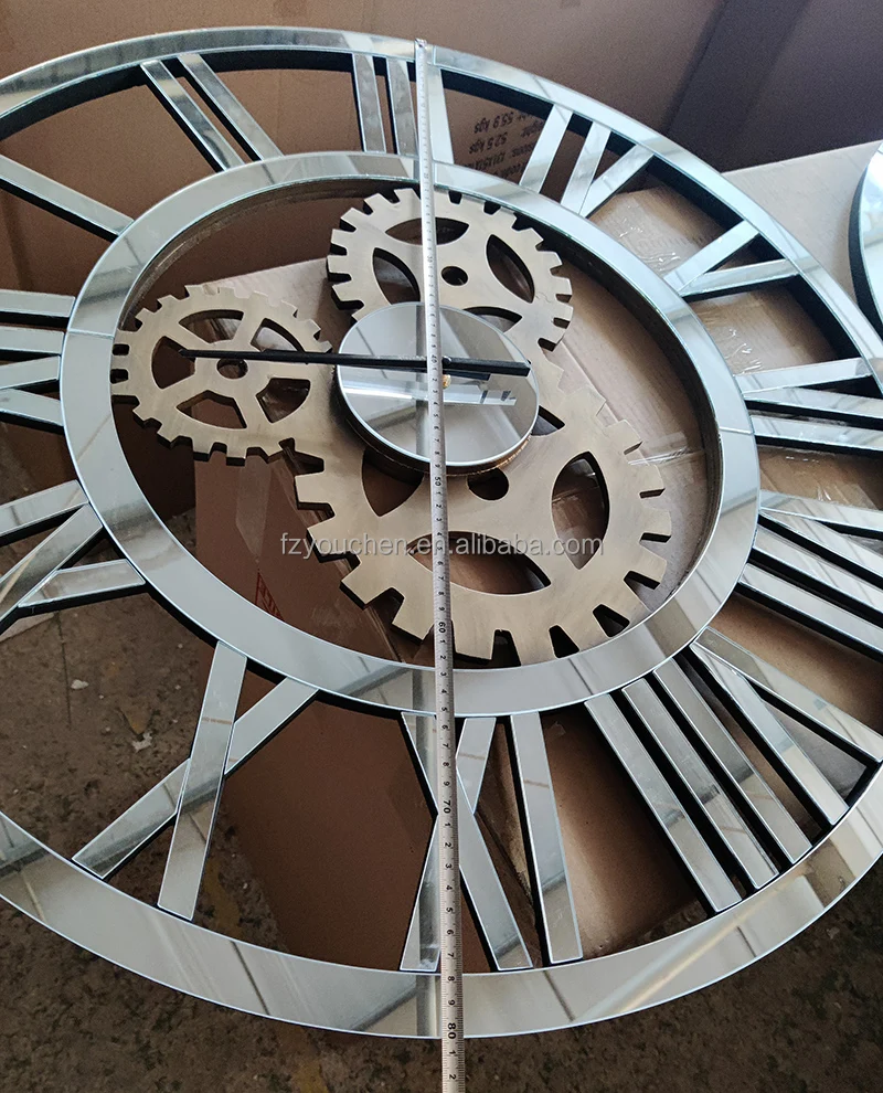 Art Deco Round Mirror Panel Wall Clock Home Decor Living Room Quartz ...
