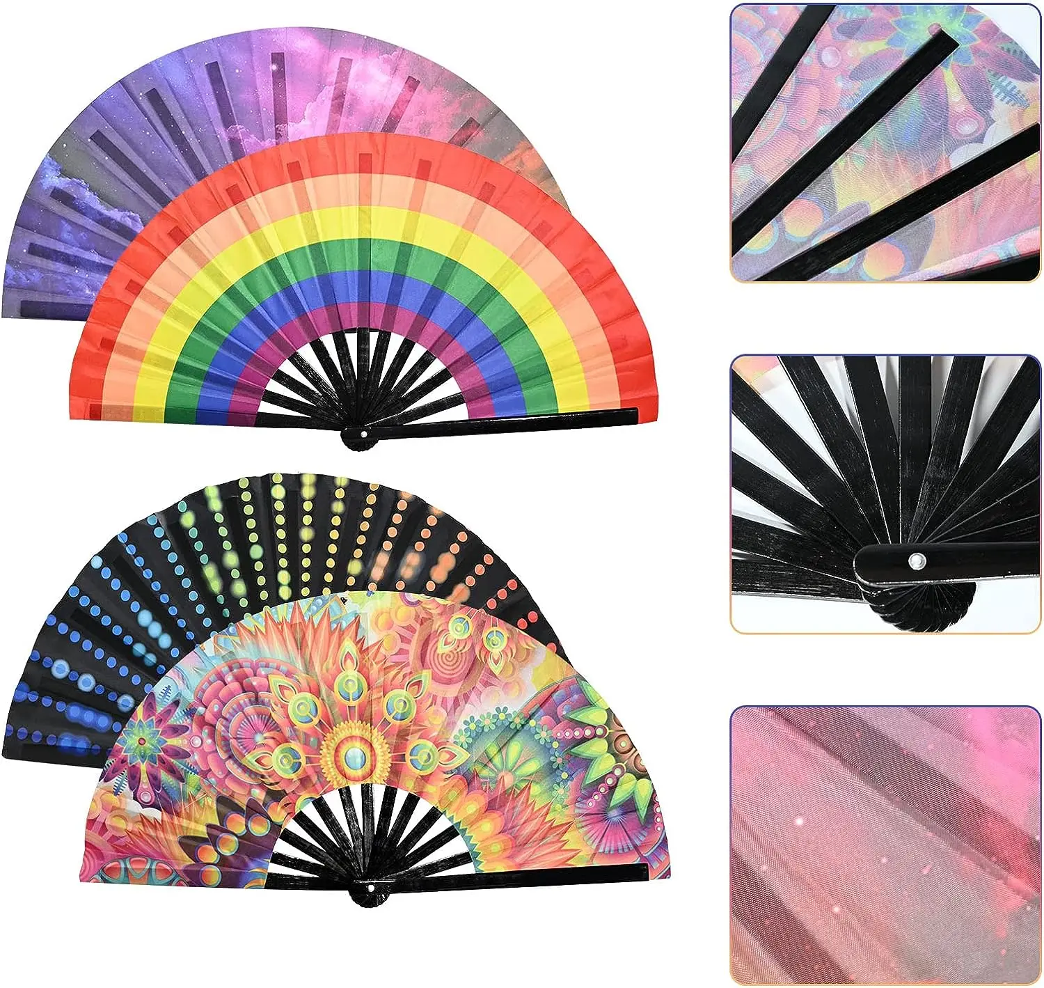 Custom USA Rainbow Paper Hand Fans Advertising Portable Folding Fan ...