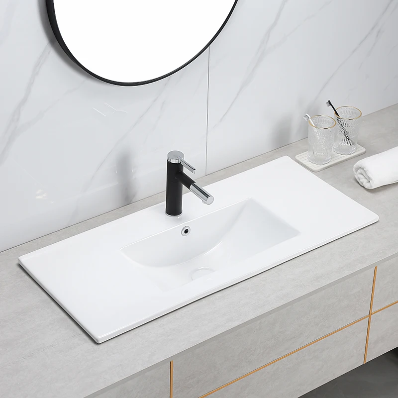 Bathroom Ceramic Lavatory Wash Basin Rectangle Thin Edge Vanity Top ...