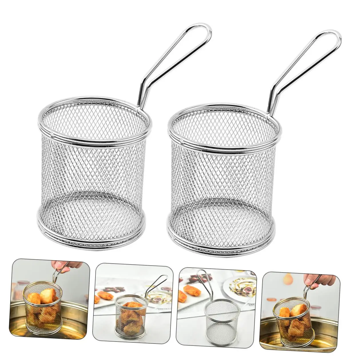 Stainless Steel Mini Fry Basket Iron Kitchen Strainer Mini square Gold ...