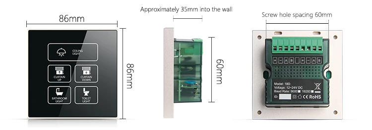 18E Series-Rs485 12-24V MODBUS Luxury Hotel Smart Touch Panel