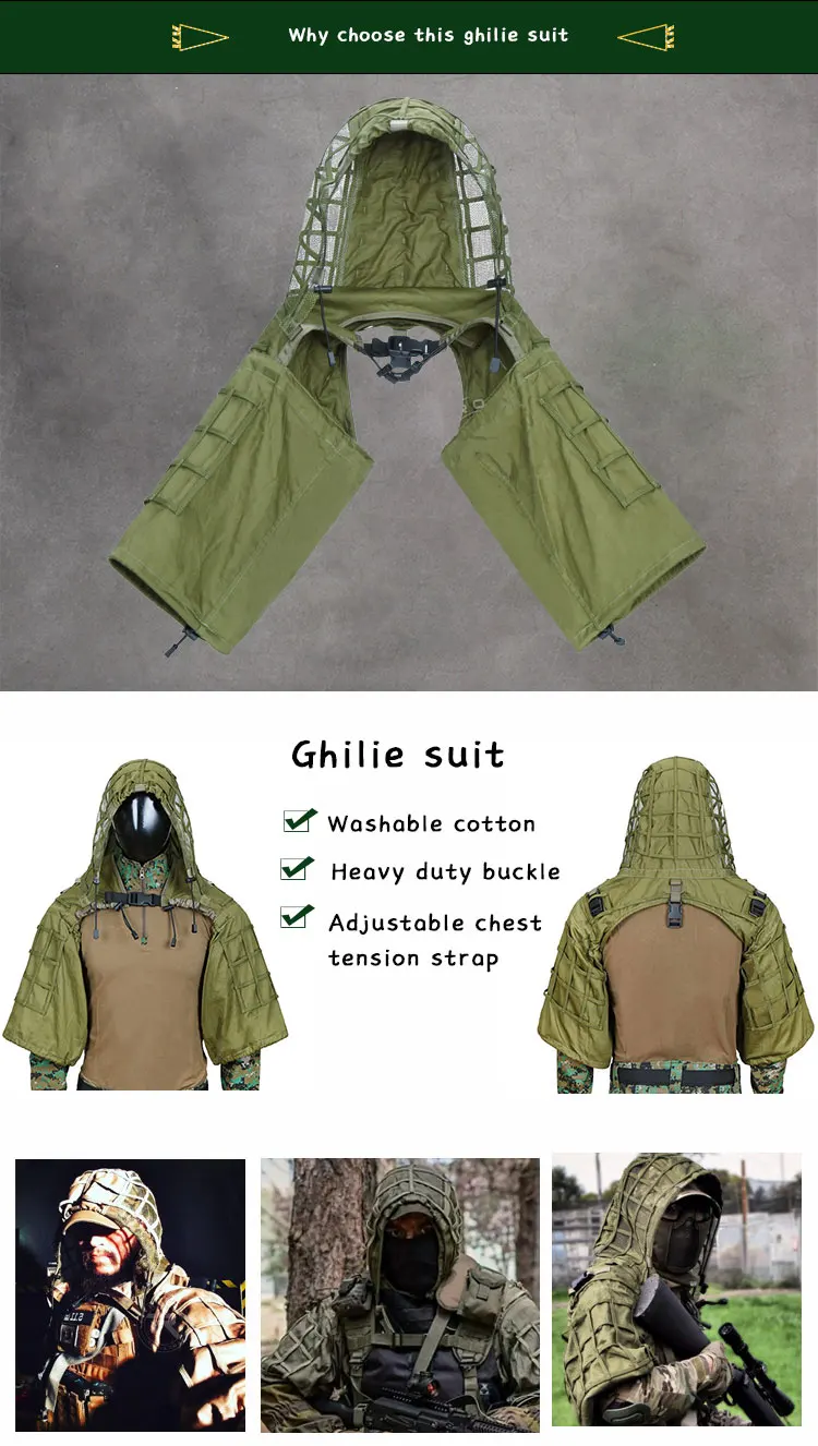 Tactical Ghillie Suit Sniper Camouflage Suit Body Can Match the ...