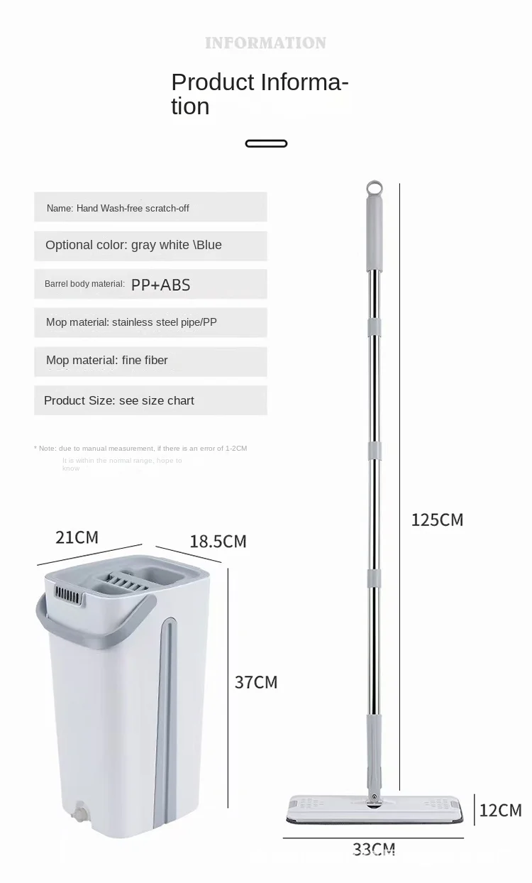 Hand Free Microfiber Flat Mop Bucket Stainless Steel Pole Squeegee ...