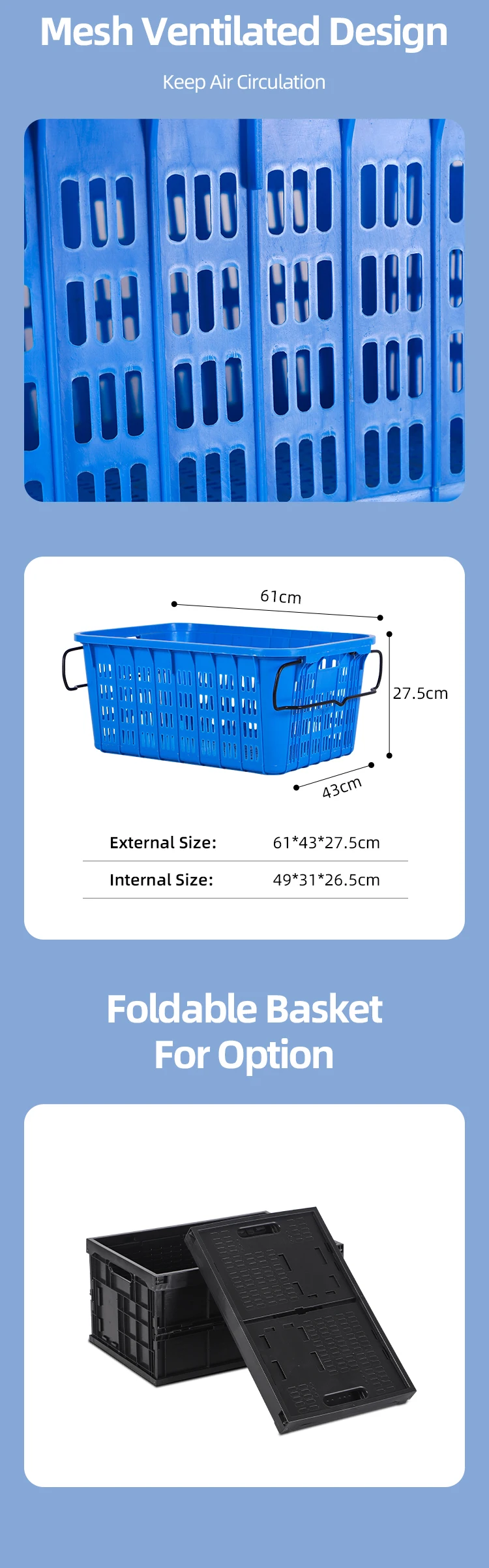 Rectangle Stackable Turnover Plastic Transportation Crates With Handle ...