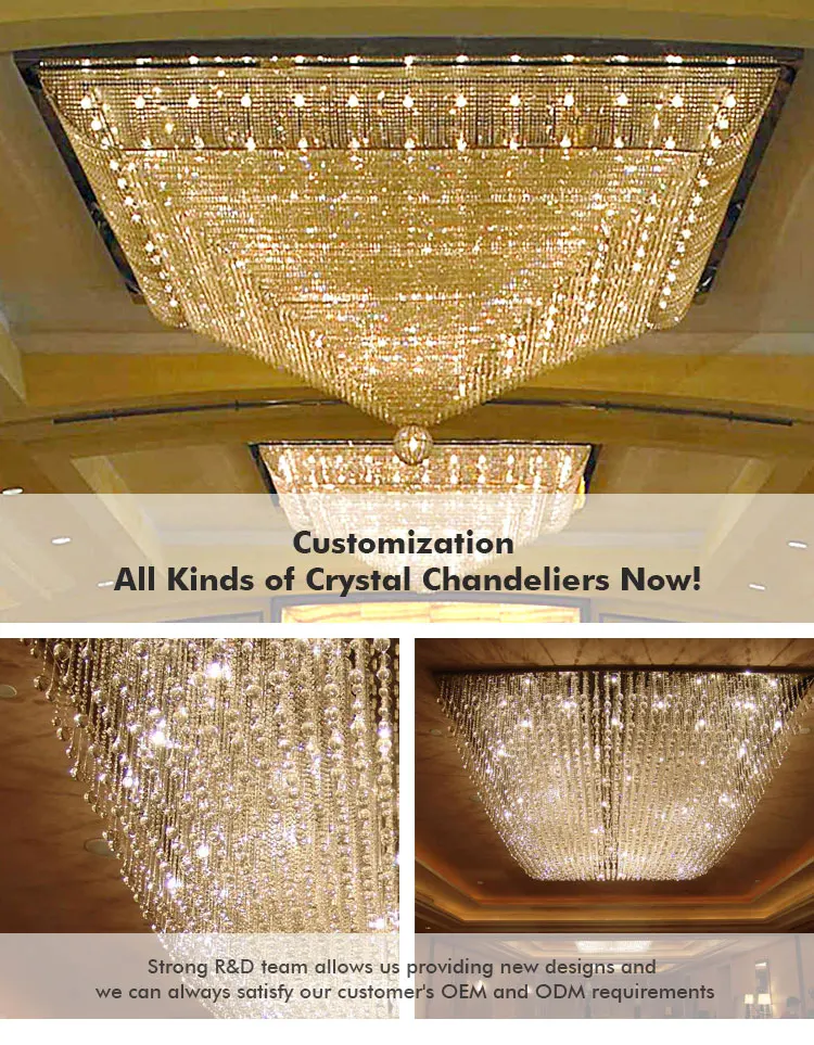Modern Ceiling Gold Square Recessed Crystal Chandelier For Conference ...