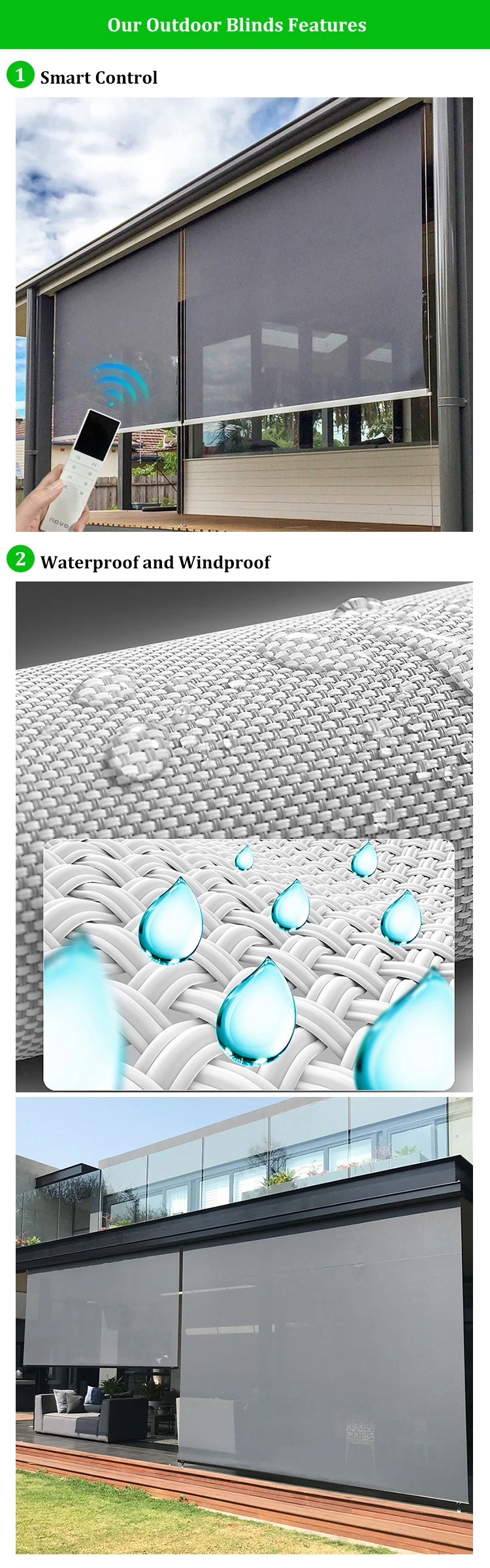 Windproof Outdoor Blinds Motorized Outdoor Shades Waterproof Zip Screen ...