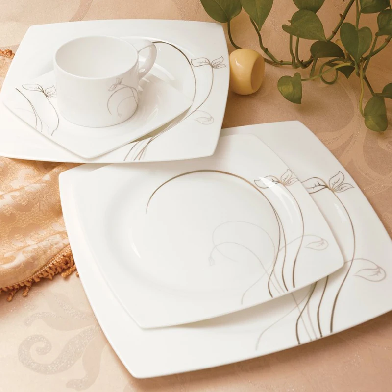 Bone China Square Dinnerware Set Decal Patterns Kitchen Plate Sets With ...
