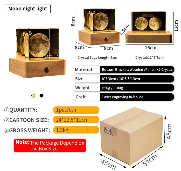 Custom Acrylic Moon Lamp 3d Print Wood Base Led Acrylic Desk Night ...