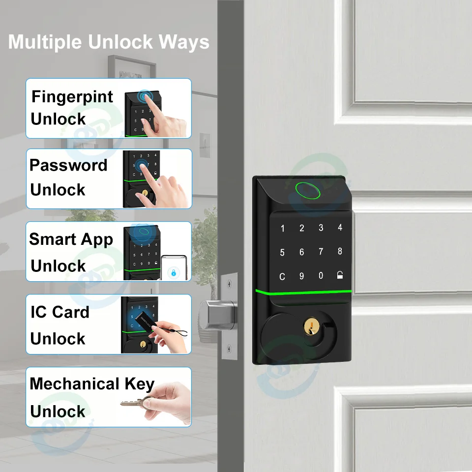 Automatic TTLock App Smart Deadbolt Door Locks Digital Knob Fingerprint ...