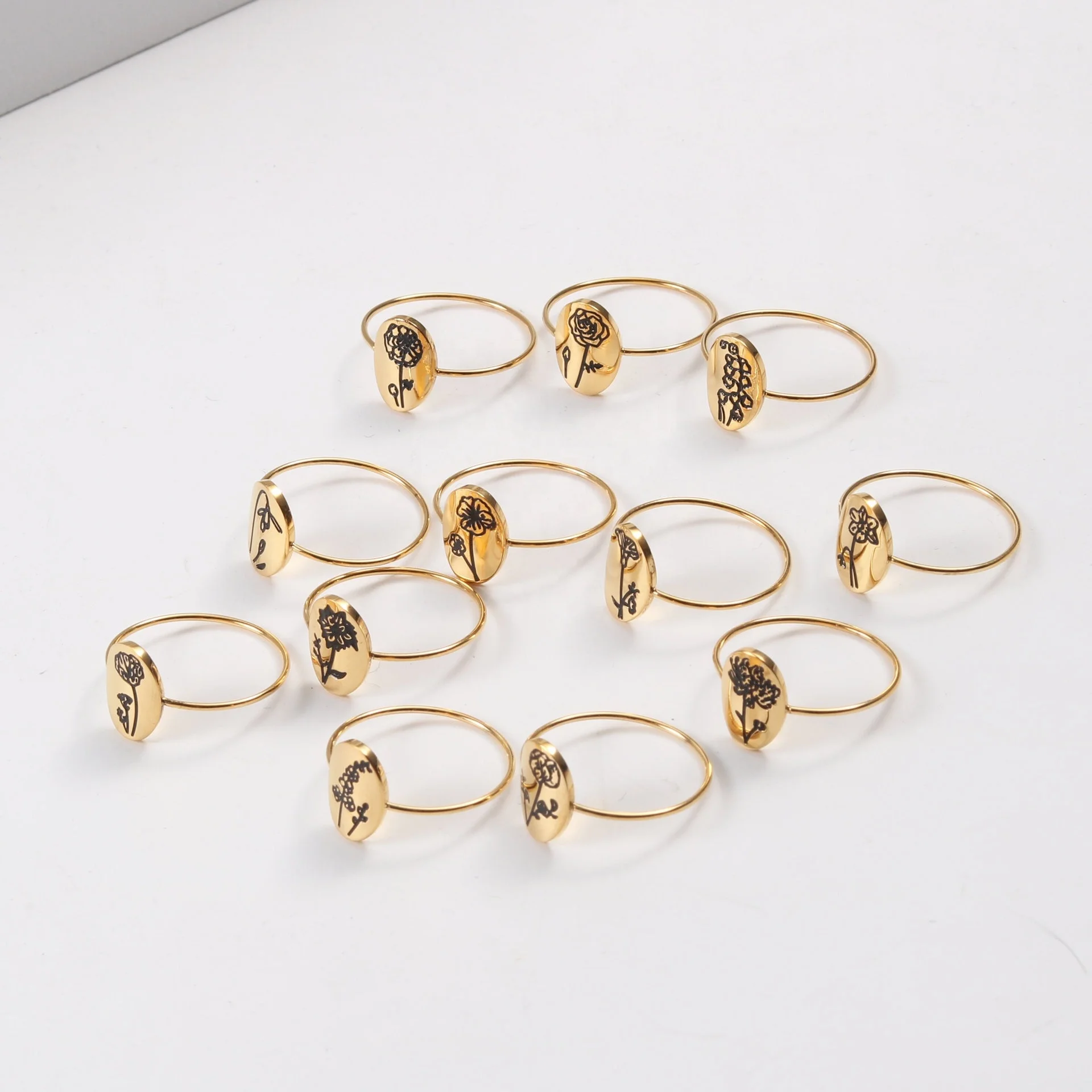 Cute Sweet Style Months Birth Flower Stainless Steel Thin Dainty Ring ...