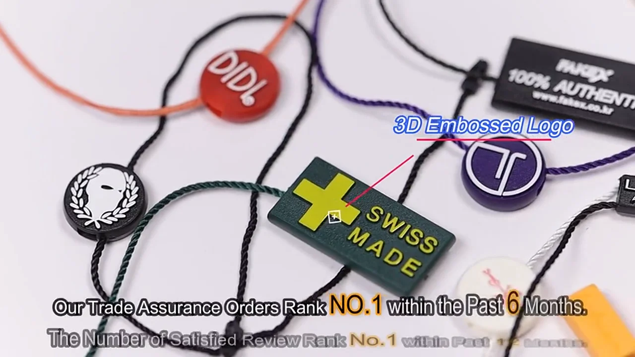 Custom Embossed Logo Plastic Seal Hang Tag String Fastener For Garment ...