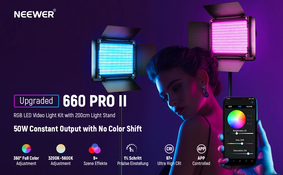 NEEWER Upgraded 660 PRO II RGB LED Video Light with App Control & Stand ...