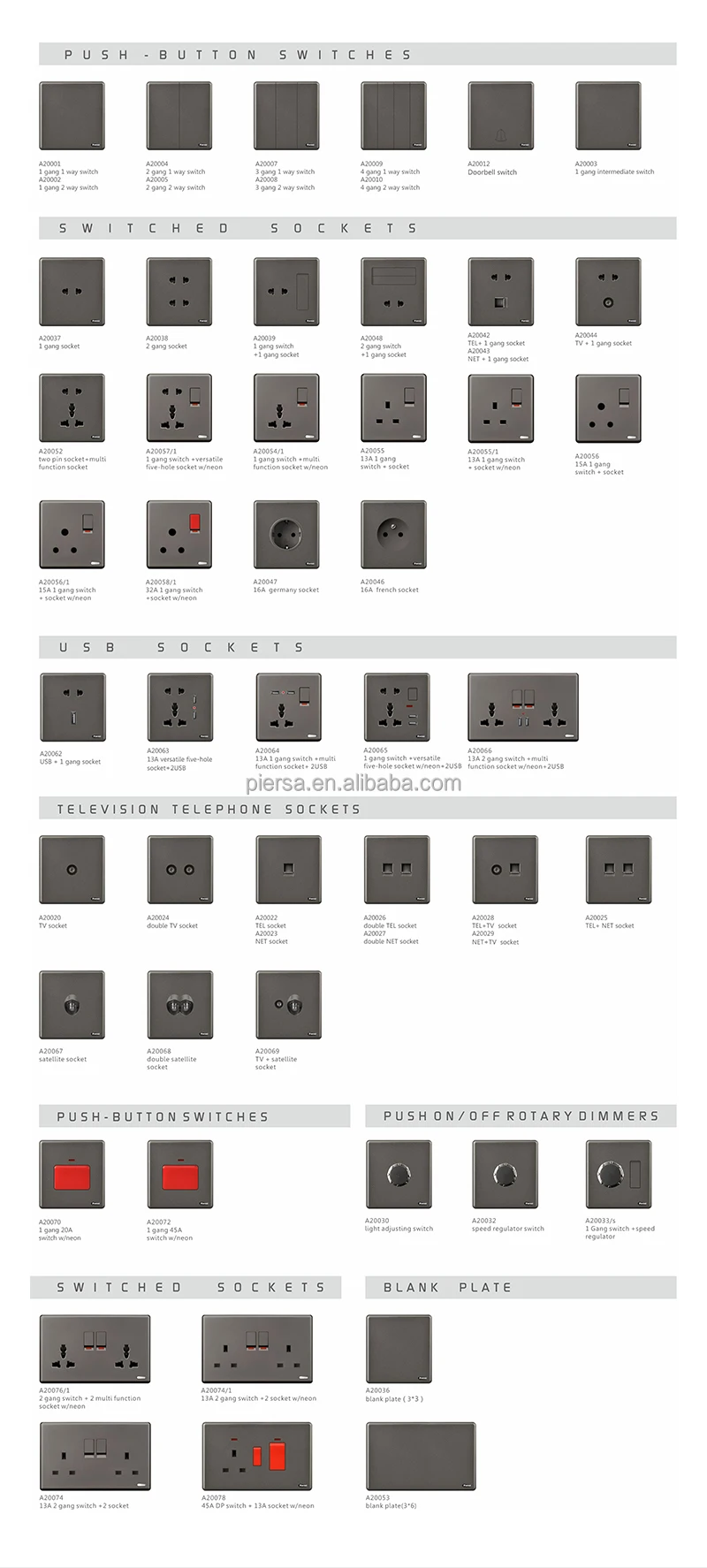 Piersa | A50 Series Ksa Wall Switch Socket Uk Standard Saudi Arabia ...